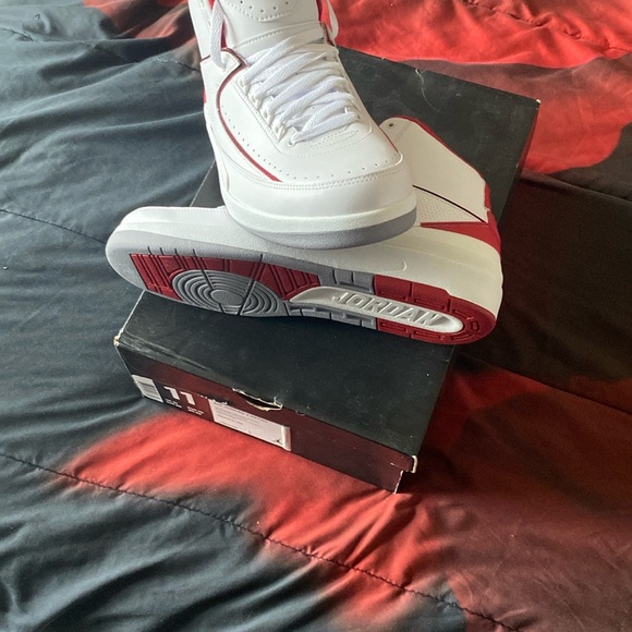 Jordan | Shoes | Jordan White And Red Hightop Sneakers | Poshmark